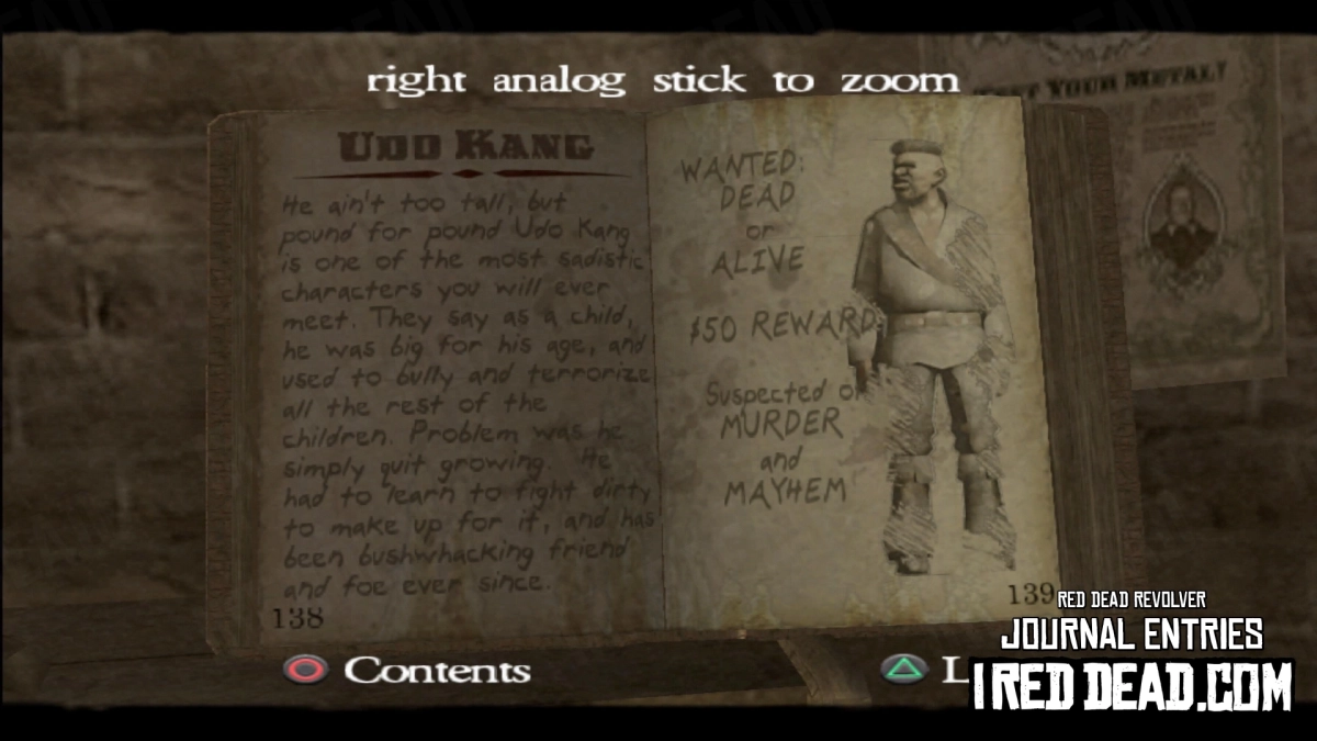 Red Dead Revolver Journal Entry 70 - Udo Kang