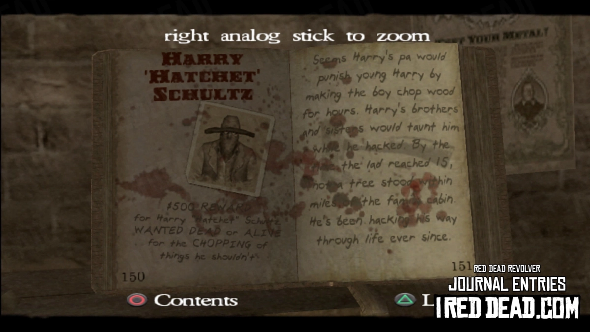 Red Dead Revolver Journal Entry 76 - Harry 'Hatchet' Schultz