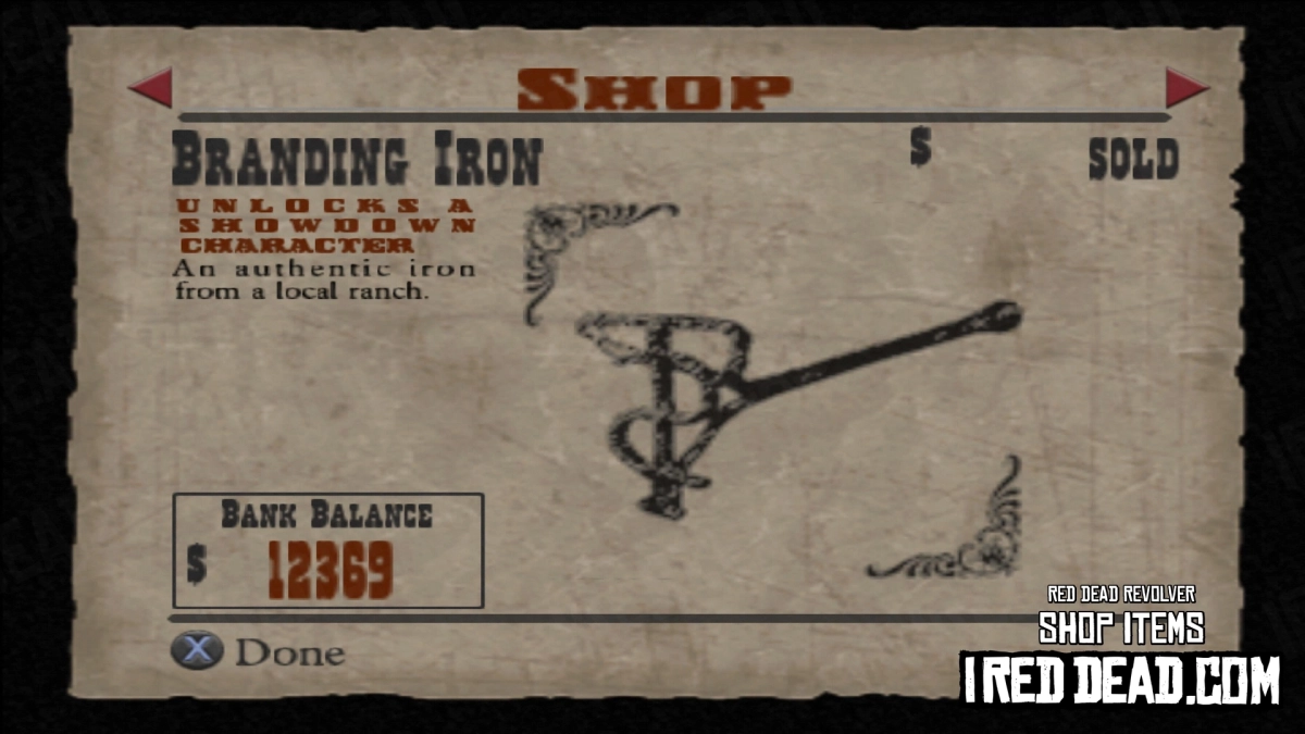 Red Dead Revolver Shop Item Branding Iron