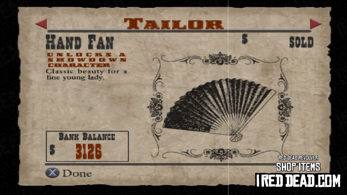 Red Dead Revolver Shop Item Hand Fan