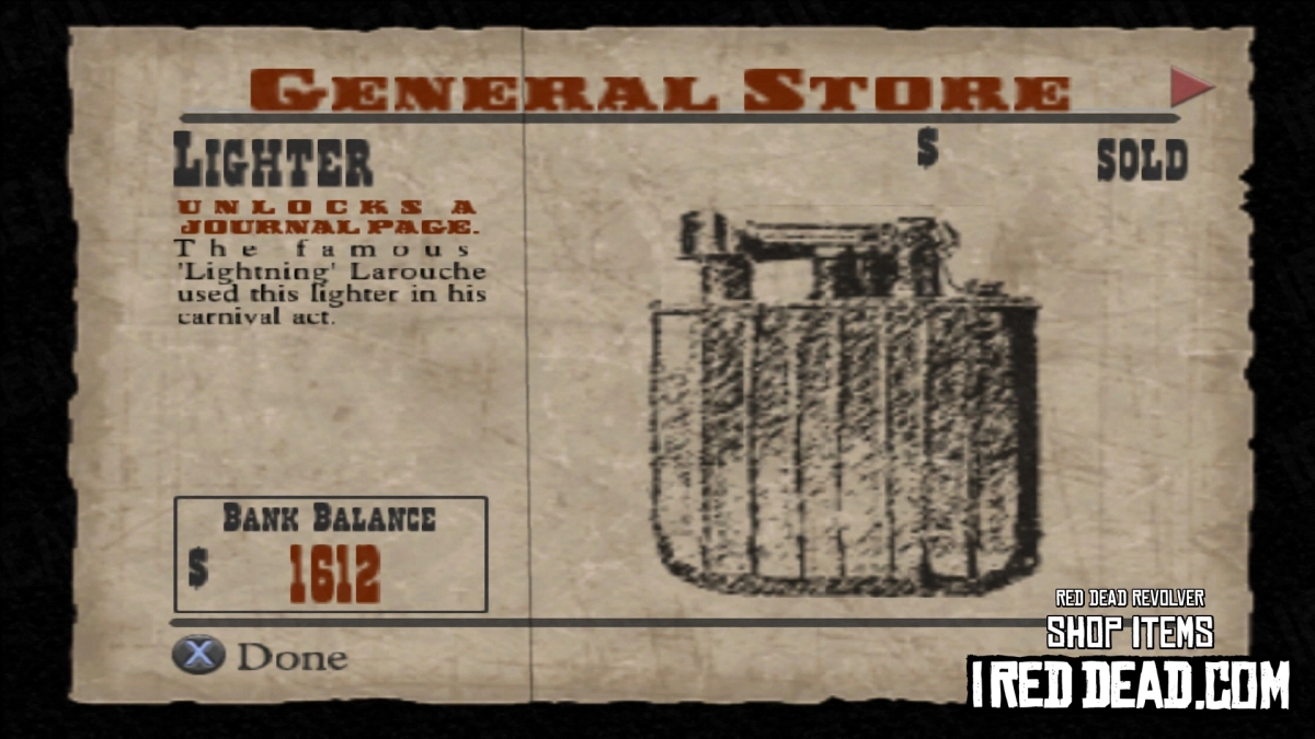 Red Dead Revolver Shop Item Lighter