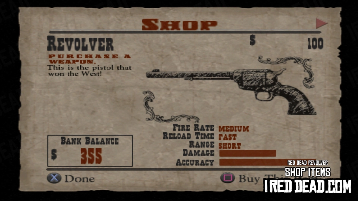 Red Dead Revolver Shop Item Revolver