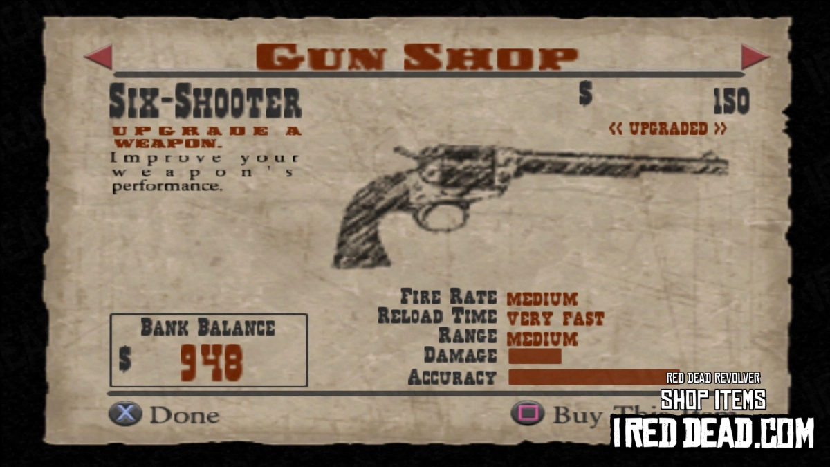 Red Dead Revolver Shop Item Six-Shooter