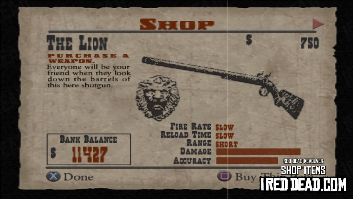 Red Dead Revolver Shop Item The Lion